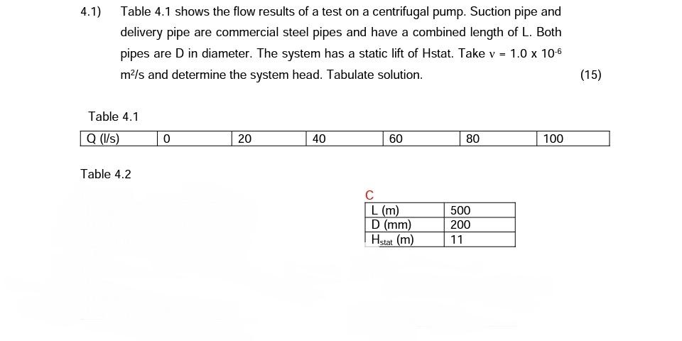 Solved 4.1) Table 4.1 shows the flow results of a test on a | Chegg.com