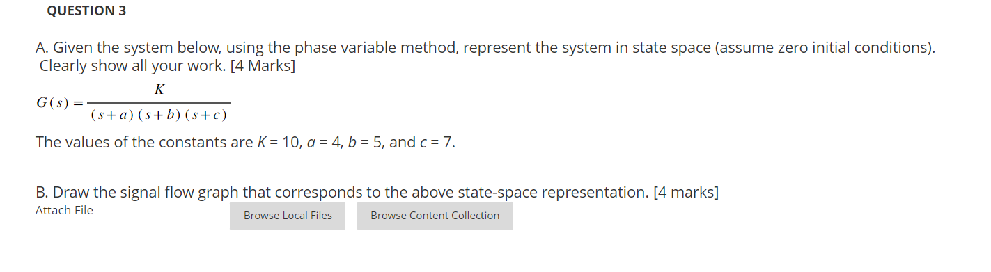 Solved A. Given the system below, using the phase variable | Chegg.com