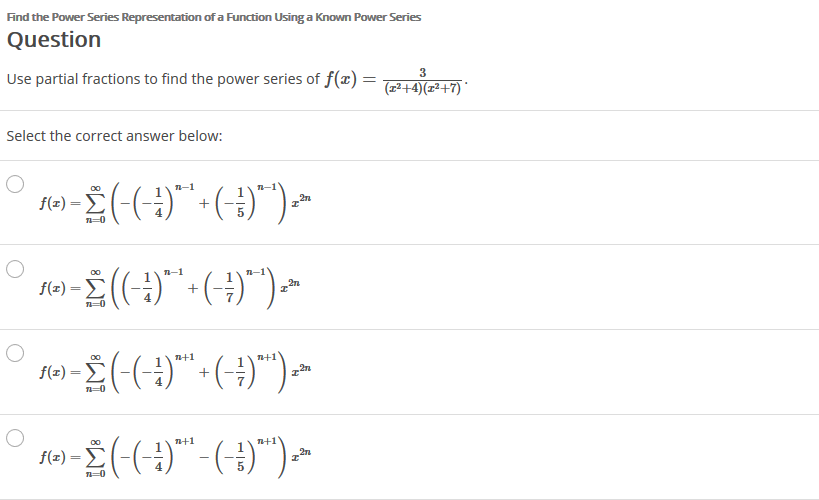 Solved Find the Power Series Representation of a Function | Chegg.com
