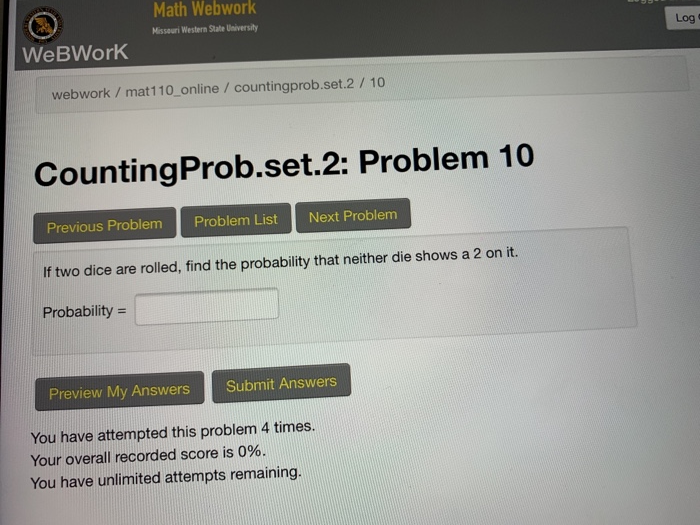 Solved Math Webwork Missouri Western State University Log | Chegg.com Solved Math Webwork Missouri Western State University Log | Chegg.com