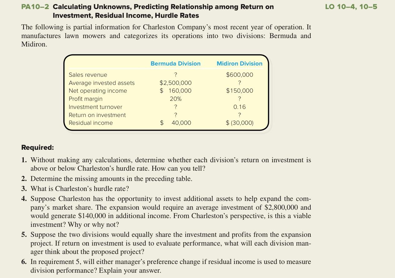 Solved LO 10-4, 10-5 PA10-2 Calculating Unknowns, Predicting | Chegg.com