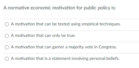 Solved A positive economic motivation for public policy is: | Chegg.com