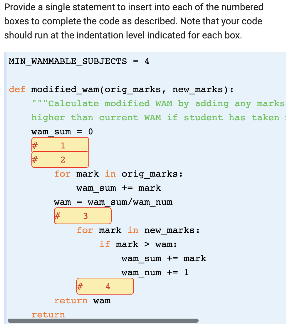 Solved The following function modified_wam() takes two | Chegg.com