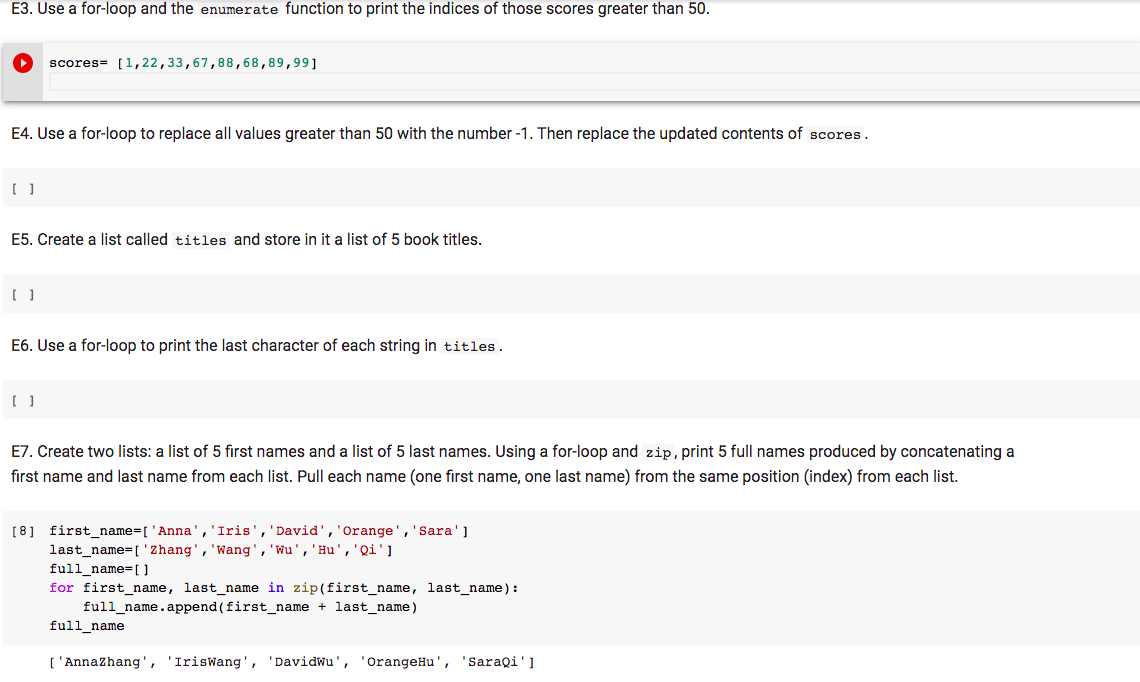 Solved E3. Use a for-loop and the enumerate function to | Chegg.com