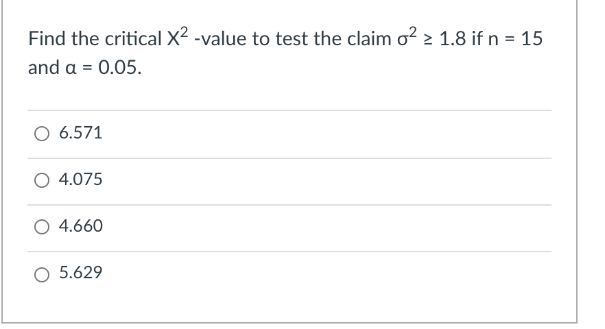 Solved Find the critical x2 -value to test the claim o? > | Chegg.com