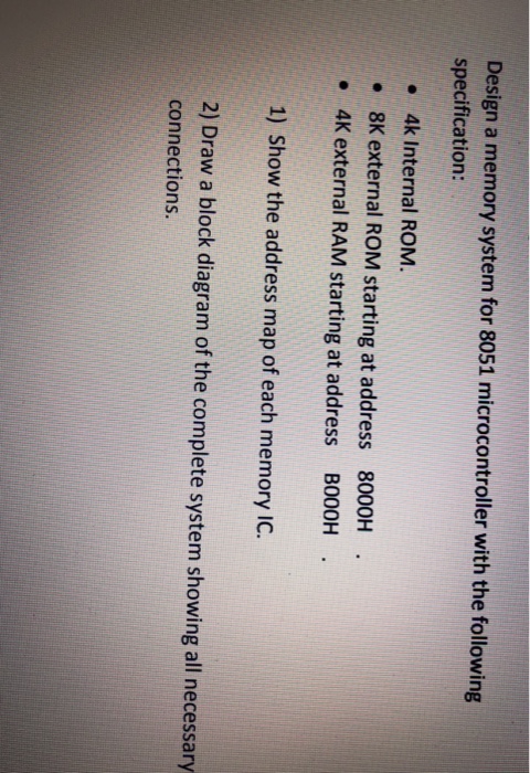 Solved Design a memory system for 8051 microcontroller with | Chegg.com