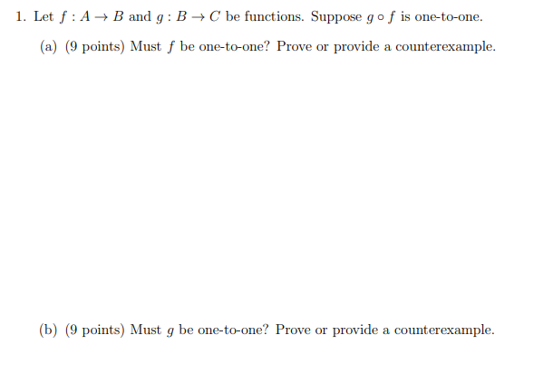 Solved 1. Let f: A B and g: B C be functions. Suppose go f | Chegg.com