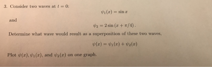 Solved 3. Consider two waves at 1 = 0: 1 (x) = sinx and = 2 | Chegg.com