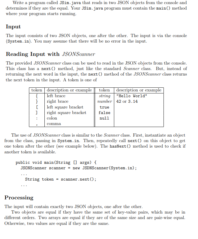Design a Java program that compares if two JSON | Chegg.com