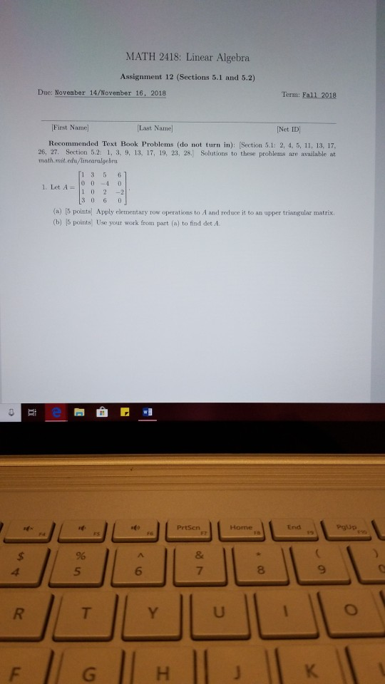 Solved MATH 2418: Linear Algebra Assignment 12 (Sections 5.1 | Chegg.com