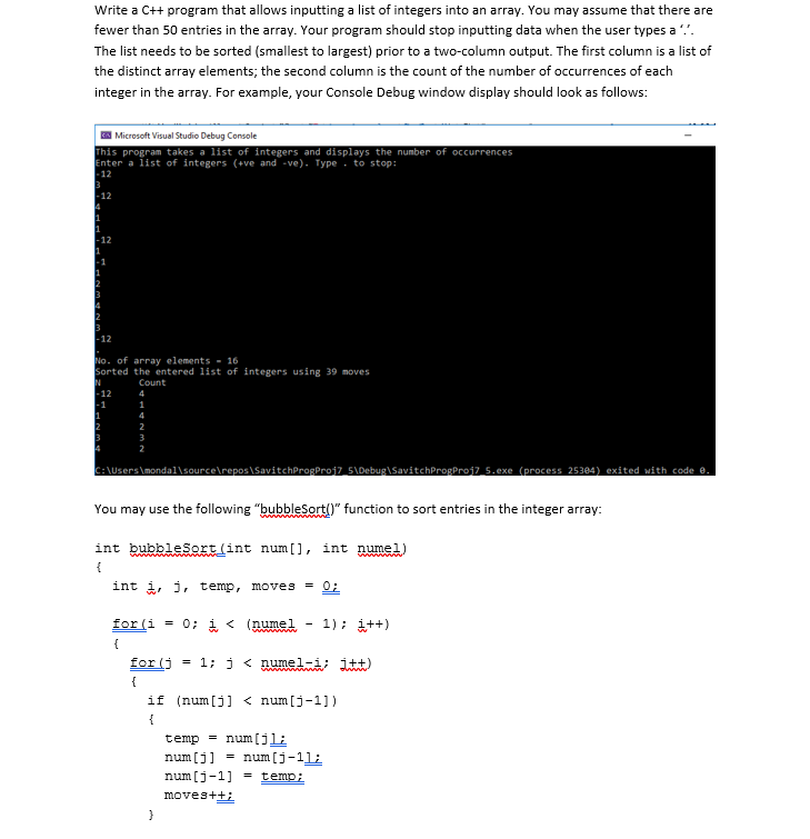 Solved Write A C Program That Allows Inputting A List Of 3775