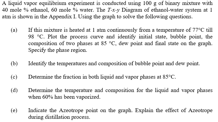 A liquid vapor equilibrium experiment is conducted | Chegg.com