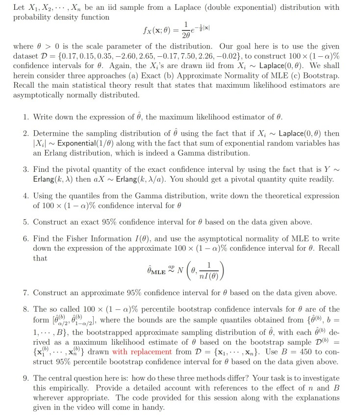 Solved Let Xi, X2,. Xn be an iid sample from a Laplace | Chegg.com