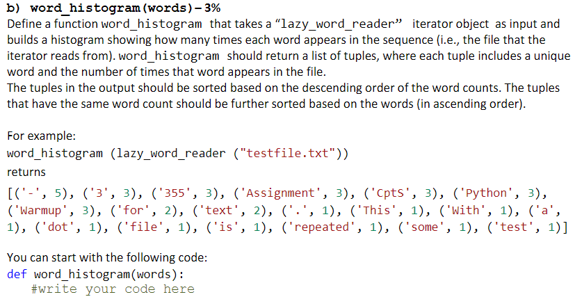 Solved 4. Iterators a) lazy_word_reader() - 20% Create an | Chegg.com