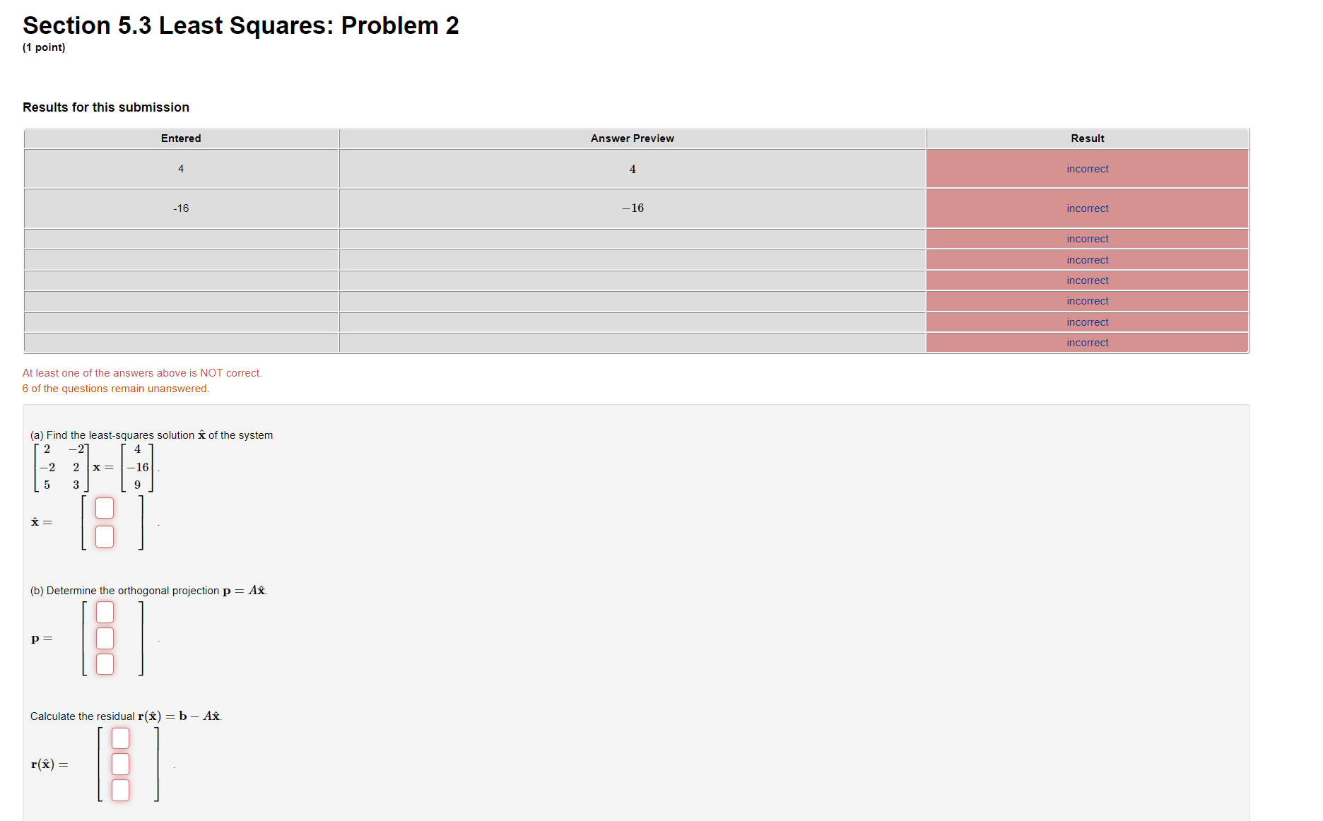 Section 5.3 Least Squares: Problem 2 (1 point) | Chegg.com