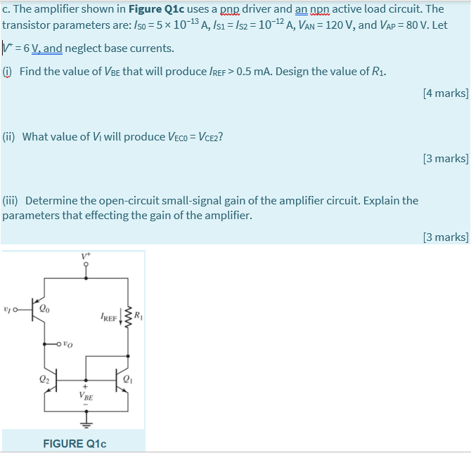 Solved C. The amplifier shown in Figure Q1c uses a pnp | Chegg.com