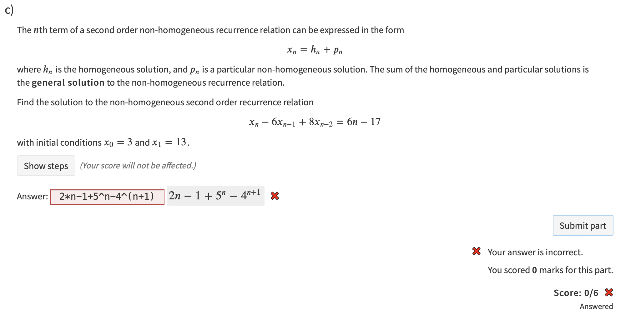 Solved c) The nth term of a second order non-homogeneous | Chegg.com