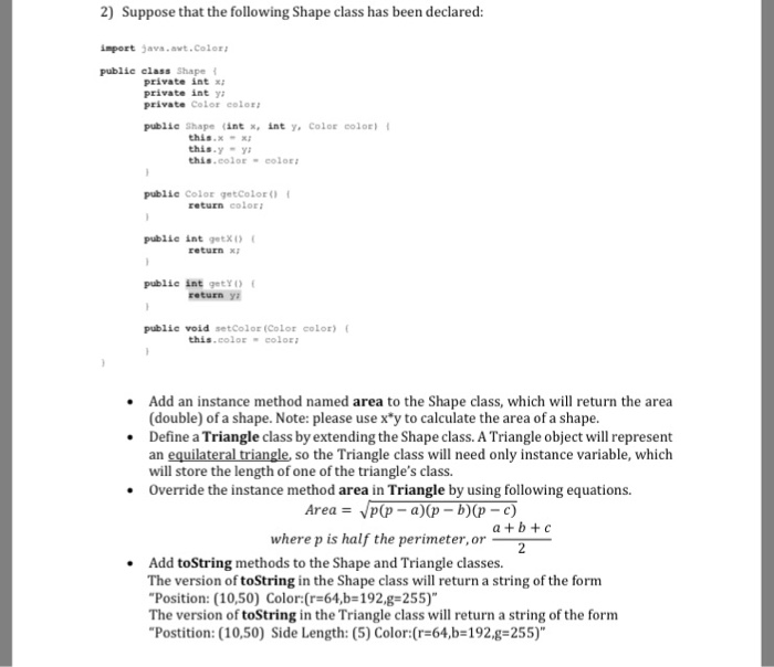 Solved 2) Suppose that the following Shape class has been | Chegg.com