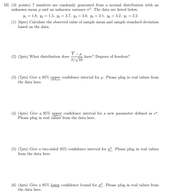 Solved III. (31 points) 7 numbers are randomly generated | Chegg.com