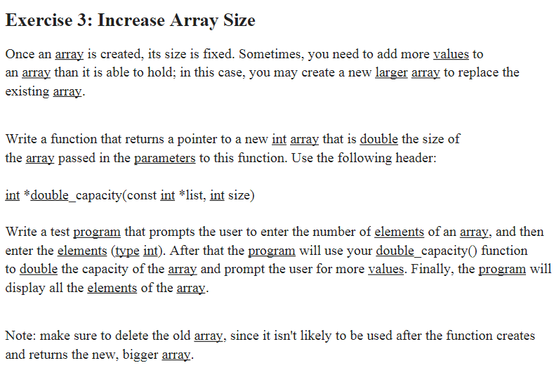 Solved Exercise 3 Increase Array Size Once An Array Is 9823
