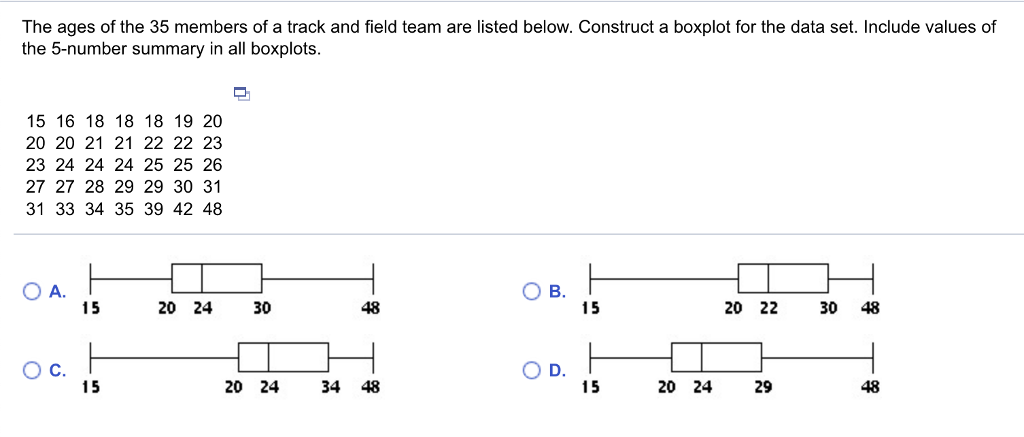 Solved The ages of the 35 members of a track and field team | Chegg.com