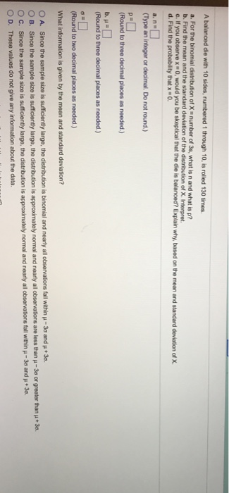 Solved A balanced die with 10 sides, numbered 1 through 10, | Chegg.com