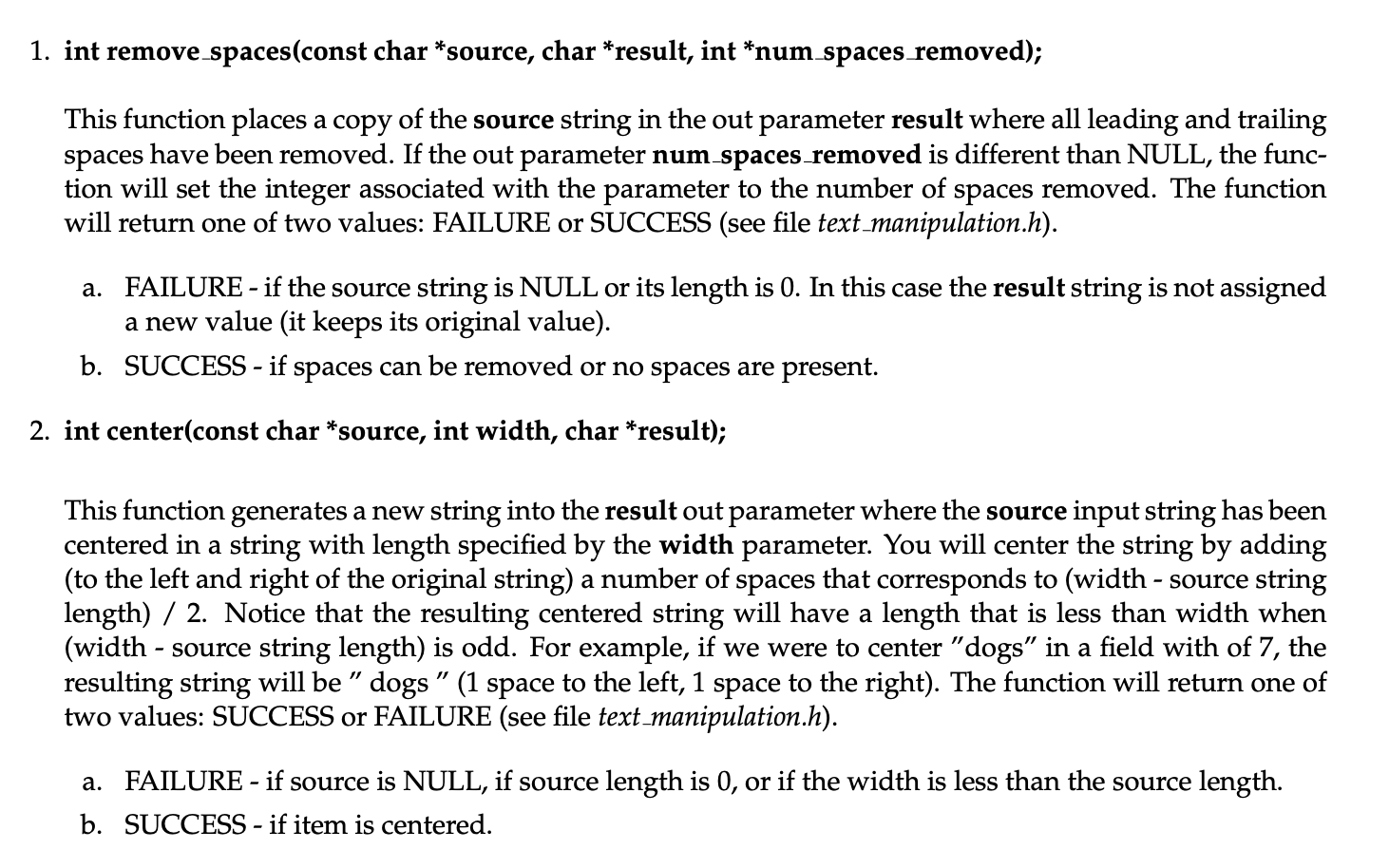 Solved 1. int remove spaces(const char *source, char | Chegg.com