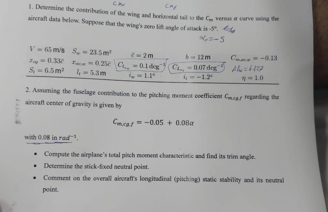 Solved 1. Determine the contribution of the wing and | Chegg.com