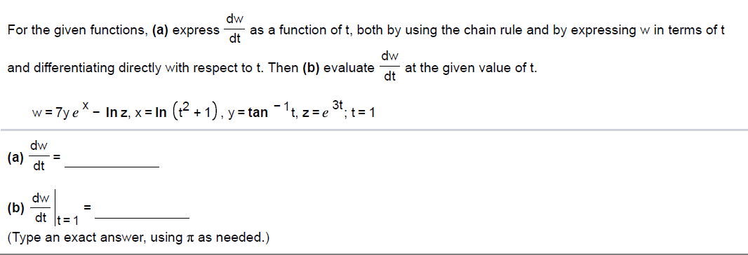 Solved dw For the given functions, (a) express as a function | Chegg.com