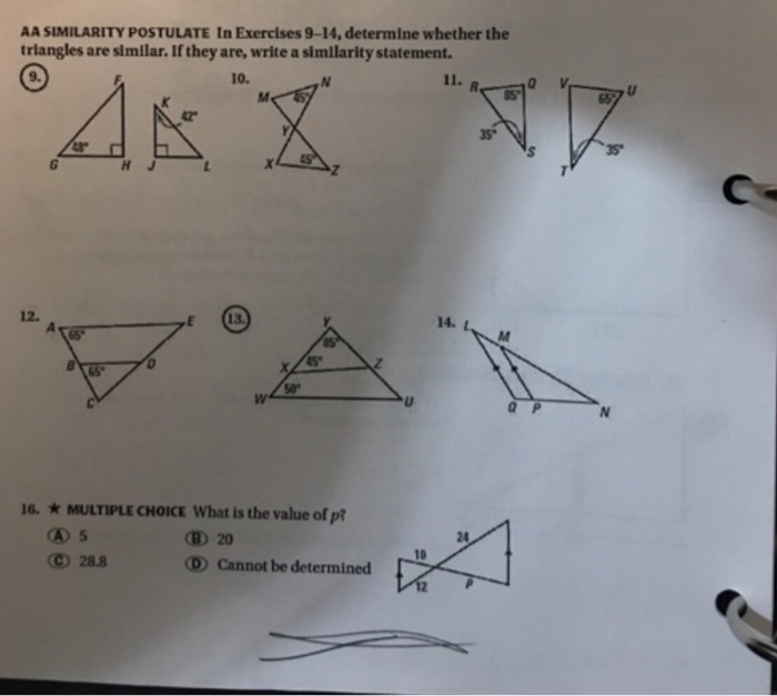Solved AA SIMILARITY POSTULATE In Exercises 9-14, determine | Chegg.com