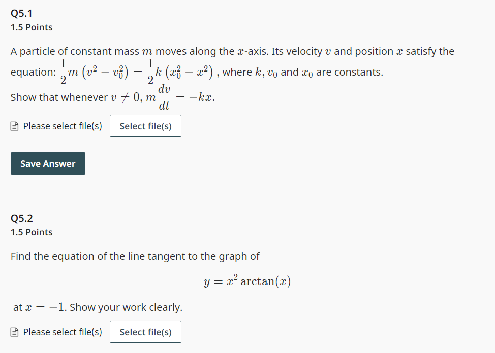 Solved Q5.1 1.5 Points A particle of constant mass m moves | Chegg.com