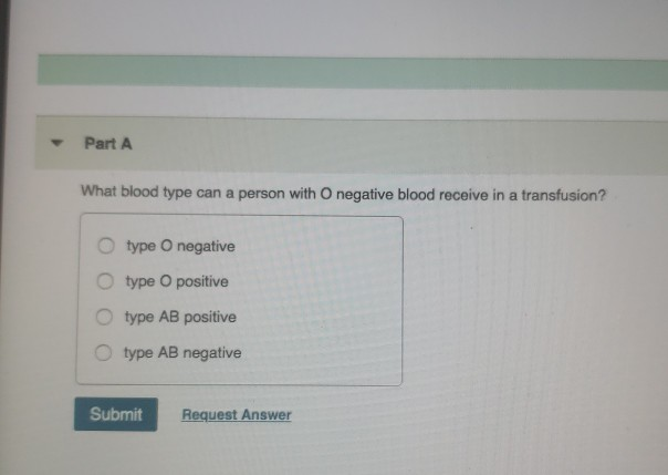 Solved Part A What blood type can a person with O negative | Chegg.com