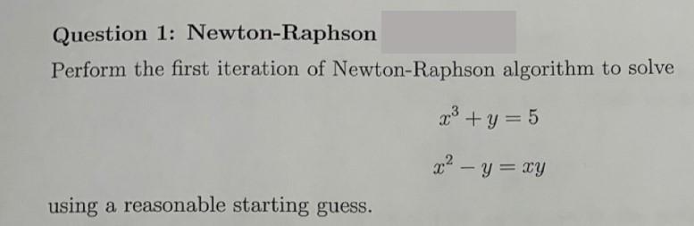 Solved Perform the first iteration of Newton-Raphson | Chegg.com