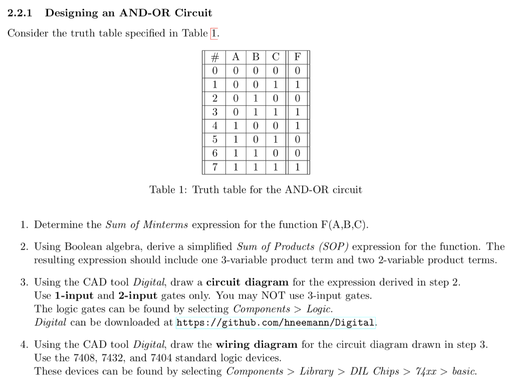 Solved 2.2.1 Designing an AND-OR Circuit Consider the truth | Chegg.com
