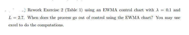 Solved = -) Rework Exercise 2 (Table 1) using an EWMA | Chegg.com