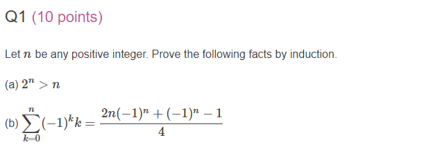 Solved Q1 (10 points) Let n be any positive integer. Prove | Chegg.com