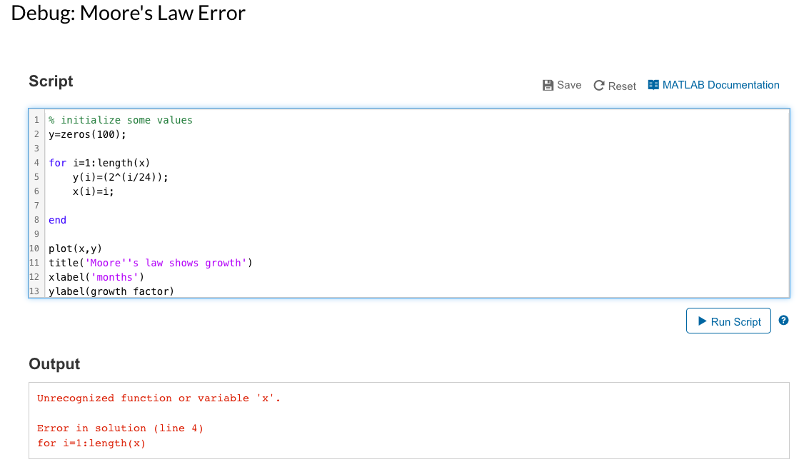 Solved Fix program in matlab so that the program runs | Chegg.com