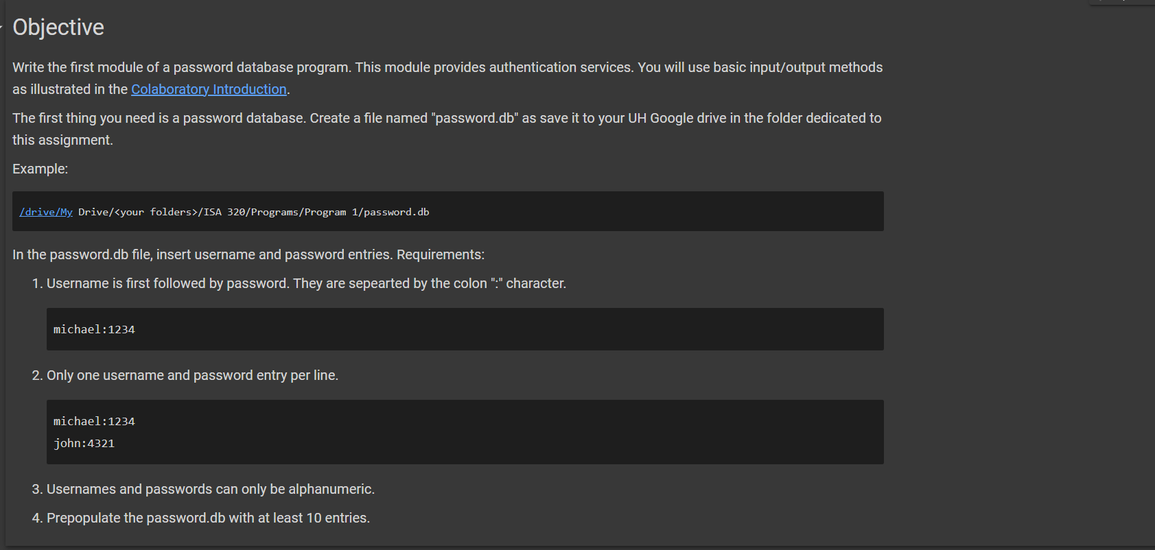Objective Write the first module of a password | Chegg.com