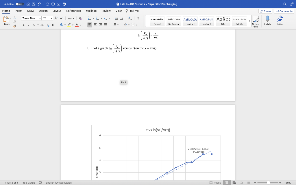 Solved AutoSave OF AAOOO... Lab 9 - RC Circuits - Capacitor | Chegg.com