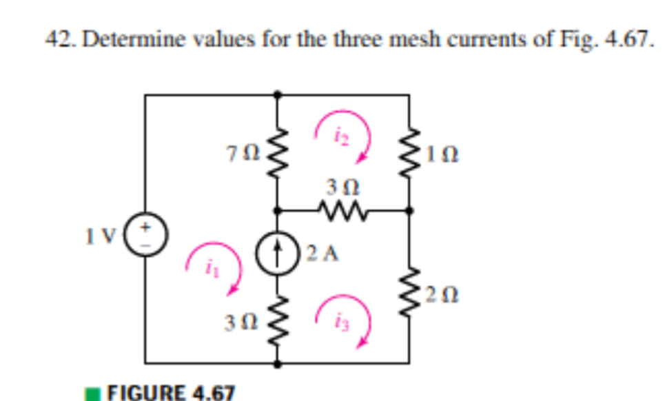 Solved 42. Determine values for the three mesh currents of | Chegg.com
