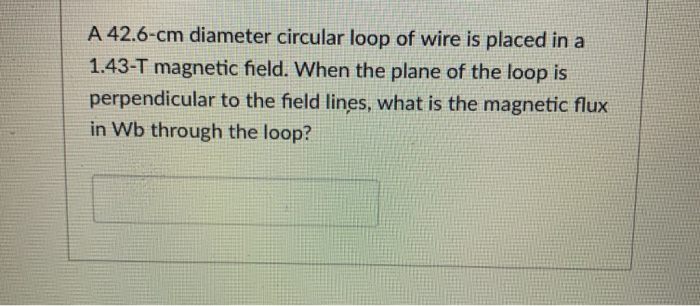 Solved A 42.6-cm diameter circular loop of wire is placed in | Chegg.com