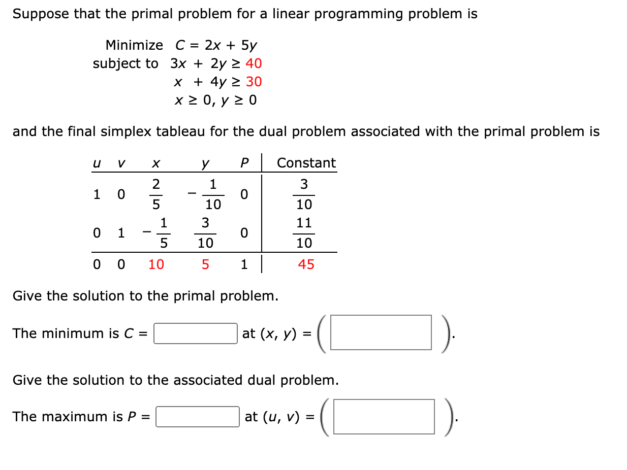 Solved Suppose that the primal problem for a linear | Chegg.com