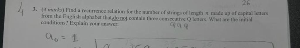 Solved 3. ( 4 marks) Find a recurrence relation for the | Chegg.com