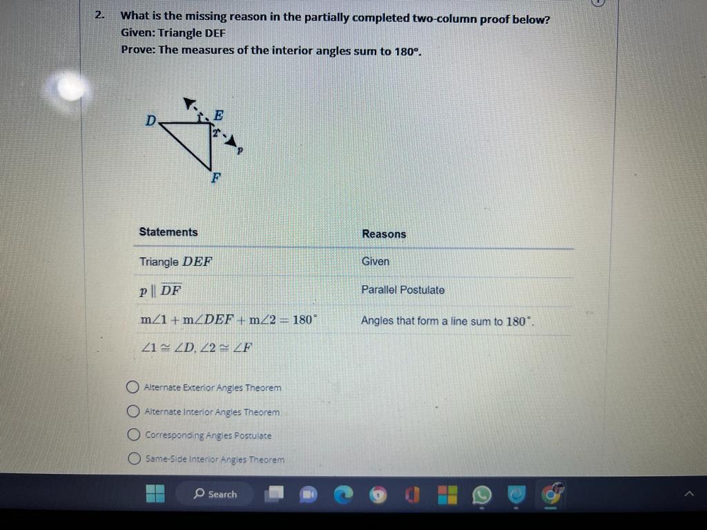 Solved 2. What is the missing reason in the partially | Chegg.com