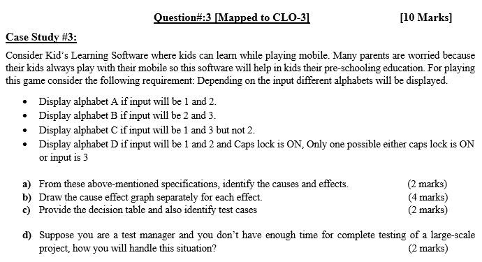Question#:3 [Mapped to CLO-3] [10 Marks] Case Study | Chegg.com