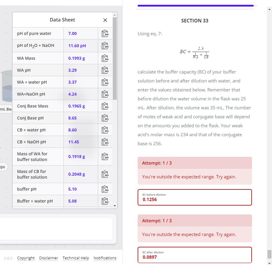 Solved SECTION 33 Using eq. 7: BC=WA1+CB12.3 calculate the | Chegg.com
