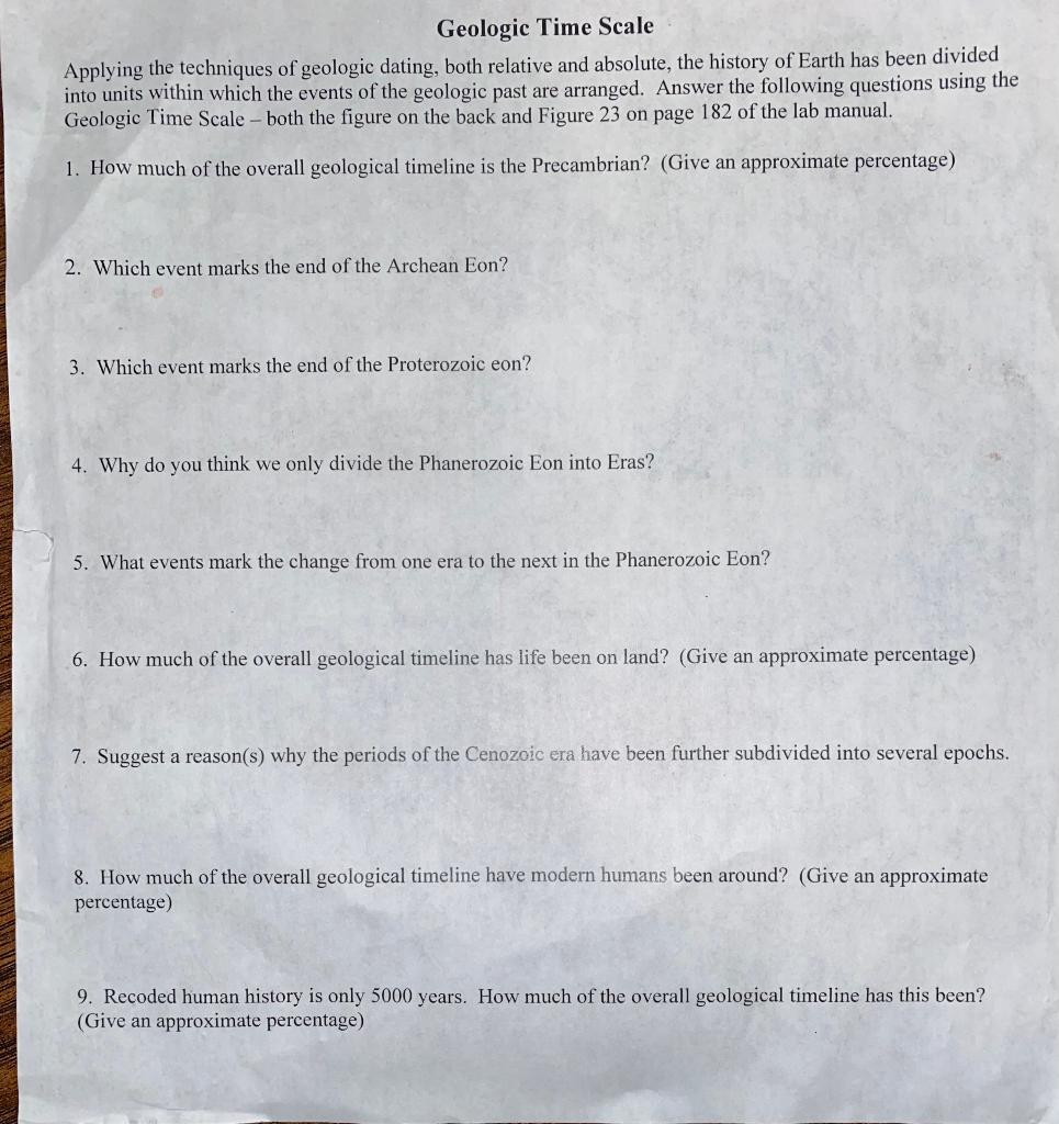 Solved Geologic Time Scale Applying the techniques of | Chegg.com