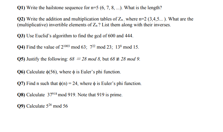 Solved Q1 Write The Hailstone Sequence For N 5 6 7 8