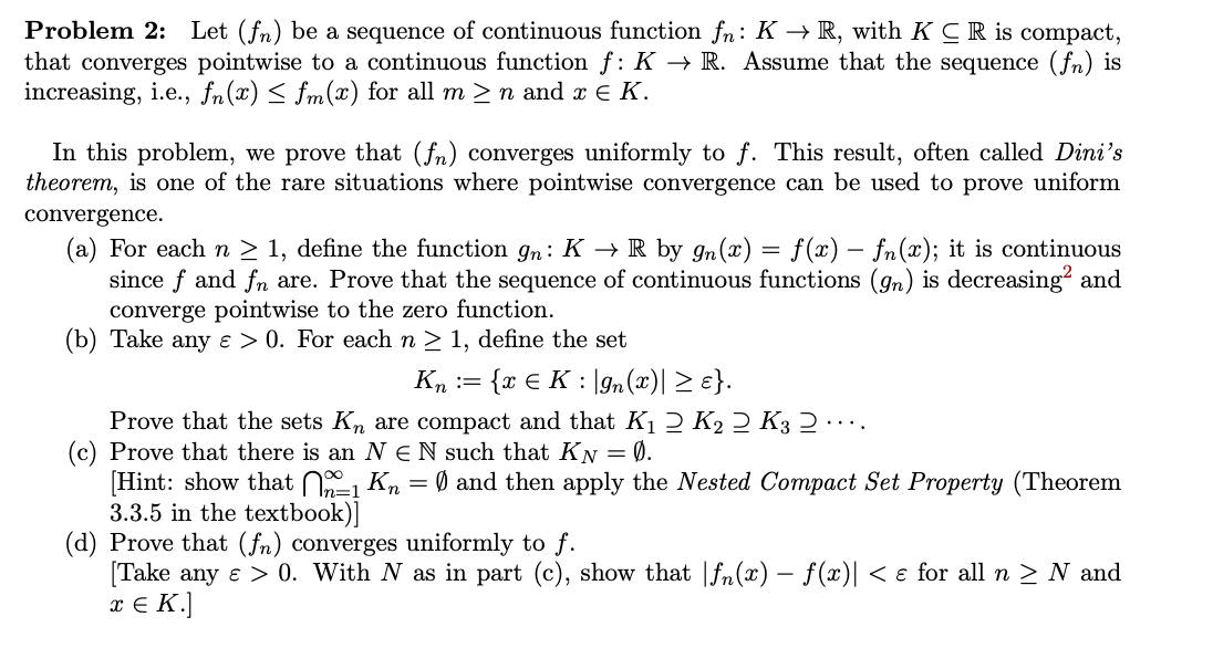 Solved Problem 2: Let (fr) be a sequence of continuous | Chegg.com