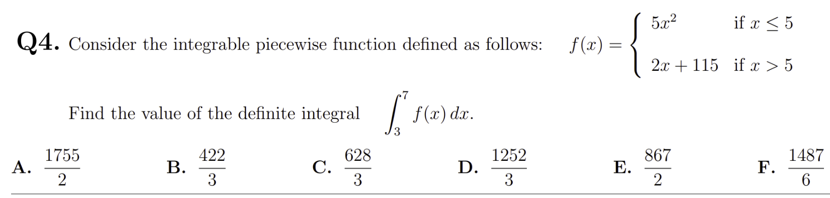 Solved Q4. Consider the integrable piecewise function | Chegg.com